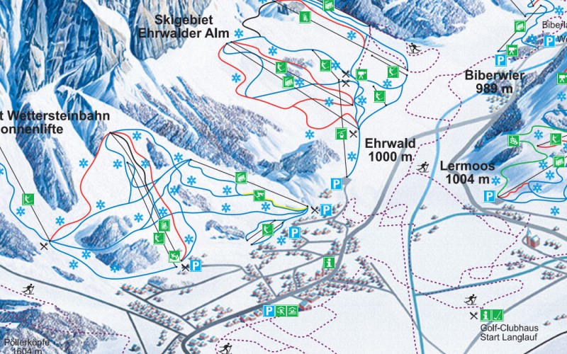 Pistekaart Lermoos, Ehrwald en Berwang - Zugspitz Arena
